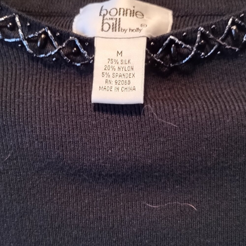 Vintage Bonnie And Bill Black Beaded Sweater - Gem